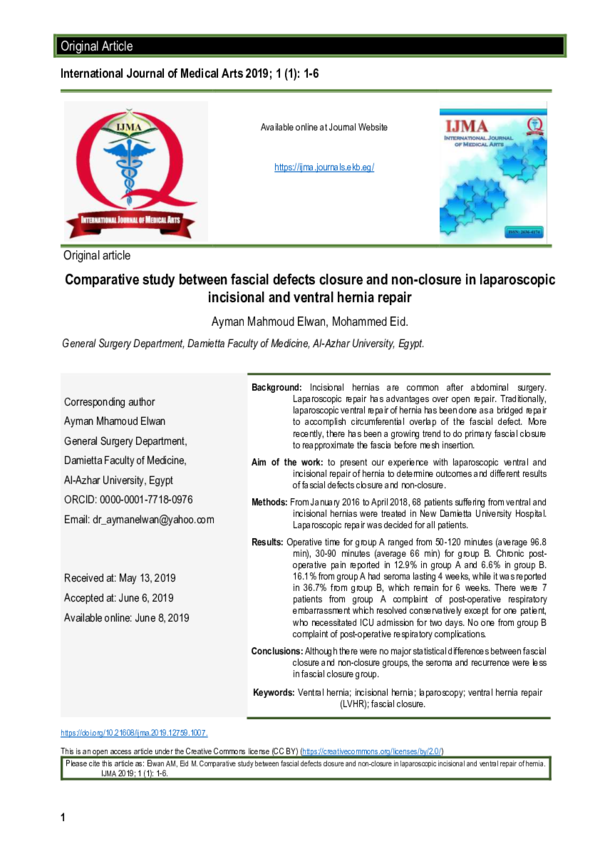 (PDF) Comparative study between fascial defects closure and non-closure ...