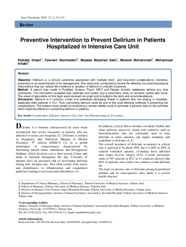 (PDF) Preventive Intervention to Prevent Delirium in Patients ...