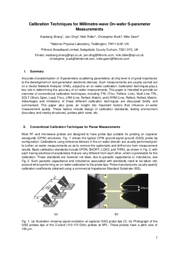 (PDF) Calibration Techniques for Millimetre-wave On-wafer S-parameter ...
