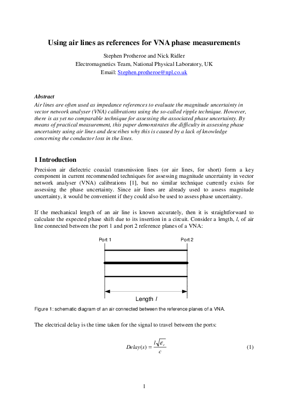 (PDF) Using air lines as references for VNA phase measurements