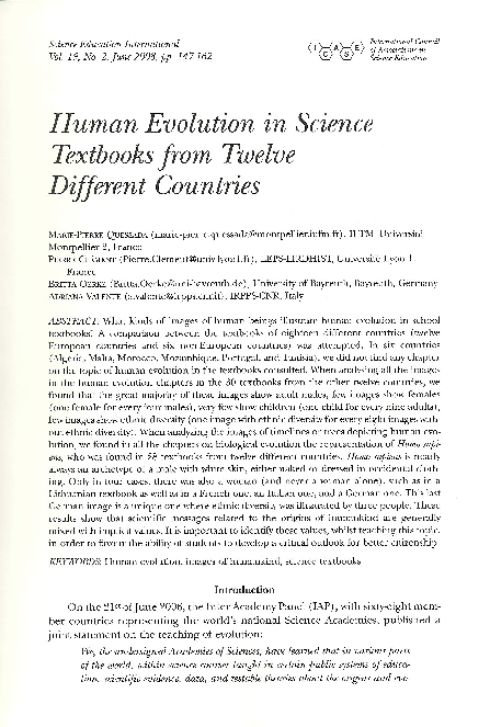 (PDF) Human Evolution in Science Textbooks from Twelve Different Countries