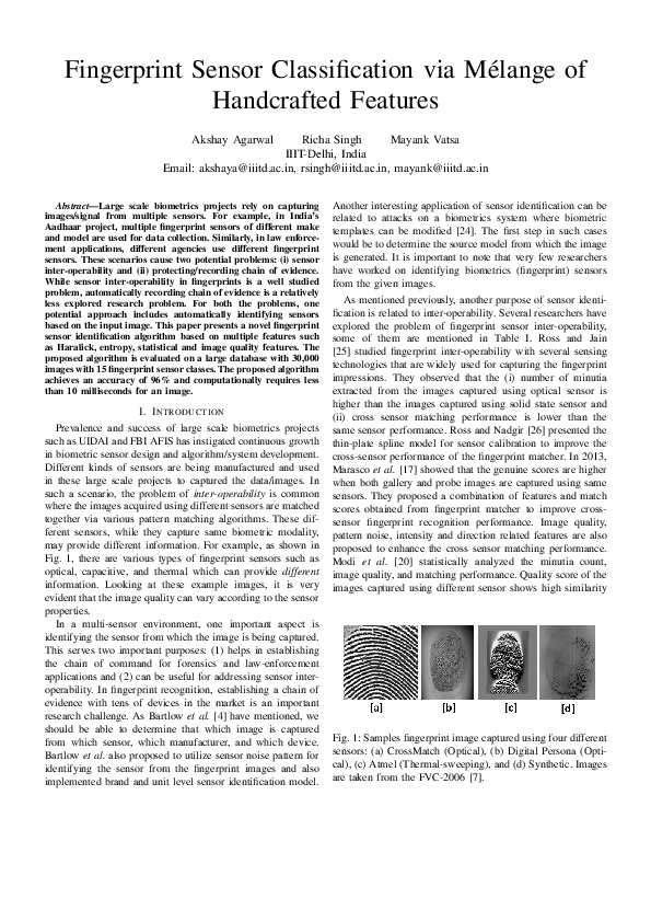 (PDF) Fingerprint sensor classification via Mélange of handcrafted features