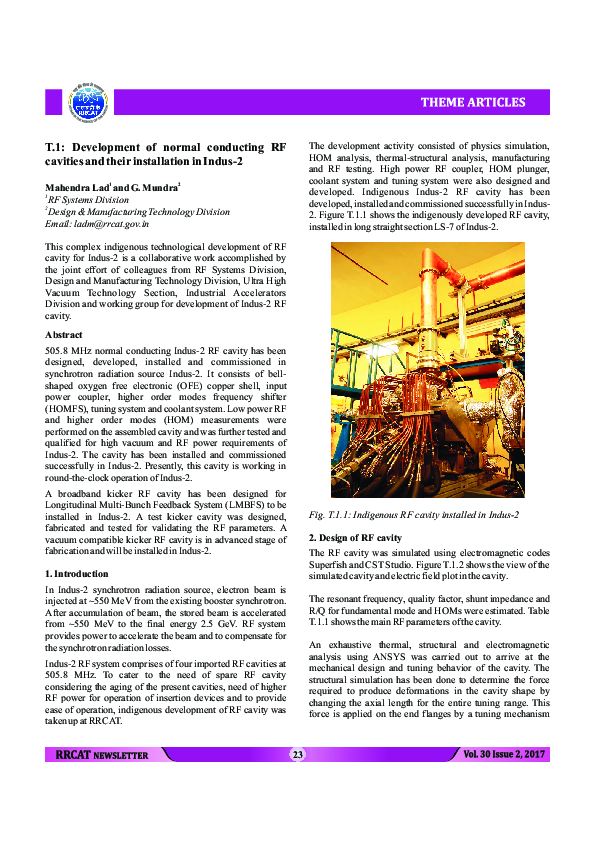(PDF) T . 1 : Development of normal conducting RF cavities and their ...