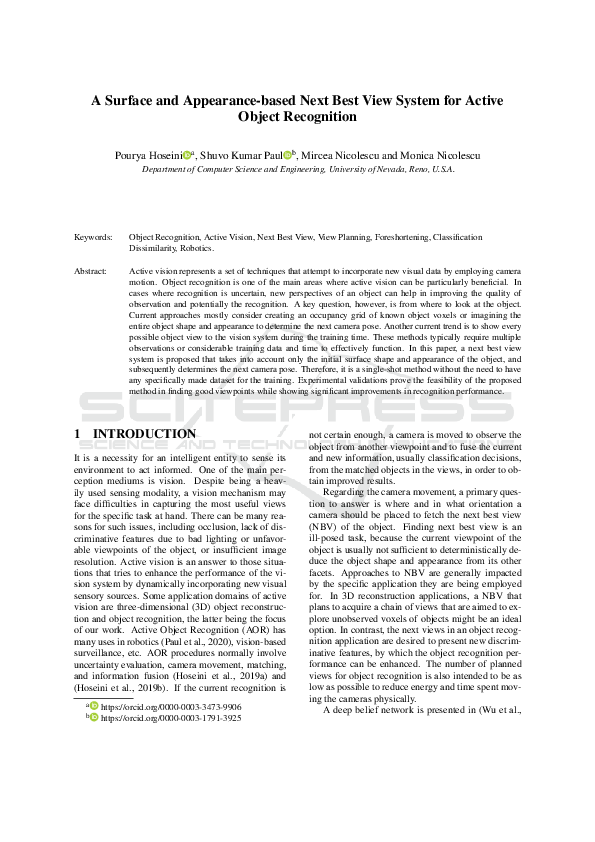 (PDF) A Surface and Appearance-based Next Best View System for Active Object Recognition