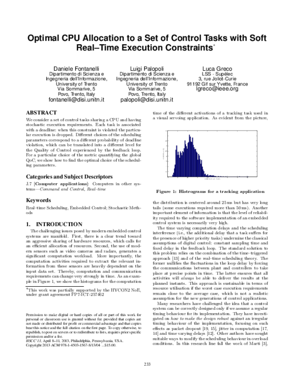 (PDF) Optimal CPU Allocation to a Set of Control Tasks with Soft Real–Time Execution Constraints ∗