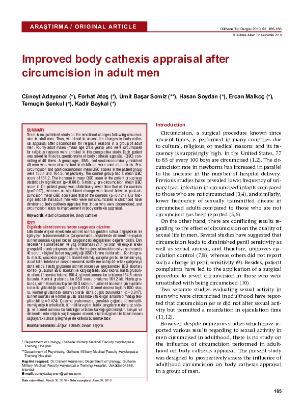 (PDF) Improved body cathexis appraisal after circumcision in adult men ...