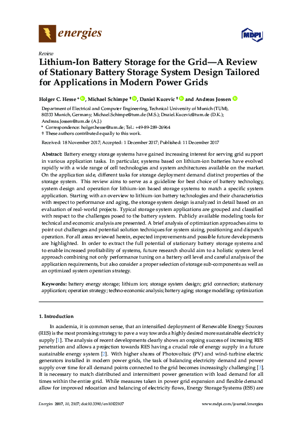 (PDF) Lithium-Ion Battery Storage for the Grid—A Review of Stationary ...