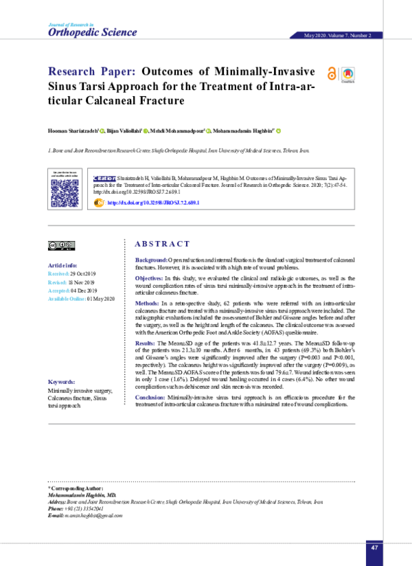 (PDF) Outcomes of Minimally-Invasive Sinus Tarsi Approach for the ...