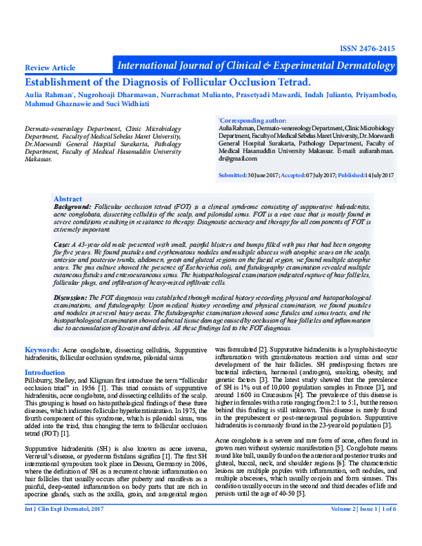 (PDF) Establishment of the Diagnosis of Follicular Occlusion Tetrad