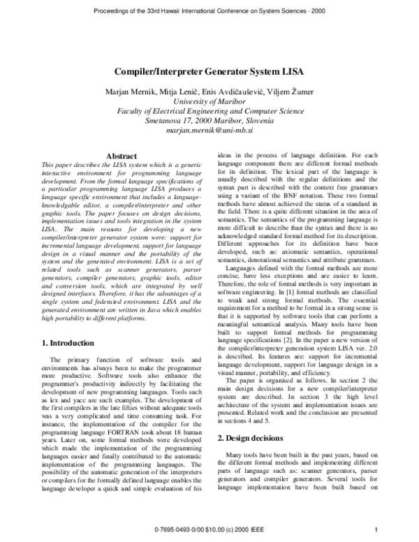 (PDF) Compiler/Interpreter Generator System LISA