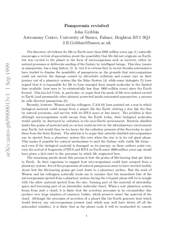 (PDF) Panspermia Revisited
