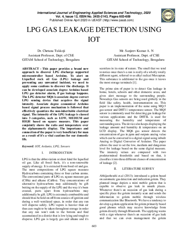 (PDF) LPG Gas Leakage Detection Using Iot