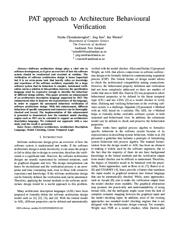 (PDF) PAT approach to Architecture Behavioural Verification