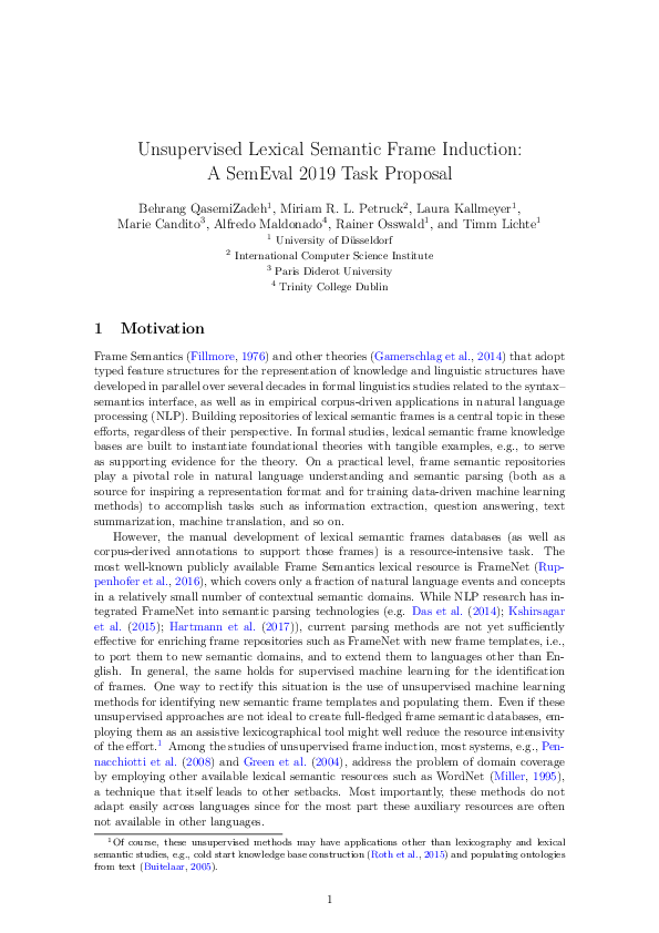 (PDF) Unsupervised Lexical Semantic Frame Induction: A SemEval 2019 Task Proposal