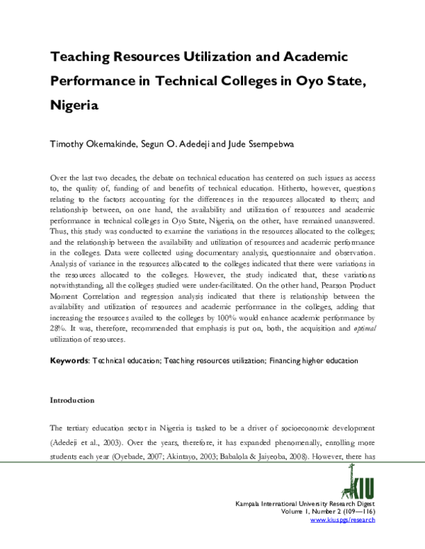 (PDF) Teaching Resources Utilization and Academic Performance in ...