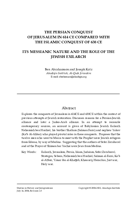 (PDF) The Persian Conquest of Jerusalem in 614CE compared with the ...