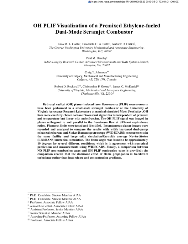 (PDF) OH PLIF Visualization of a Premixed Ethylene‐Fueled Dual‐Mode ...