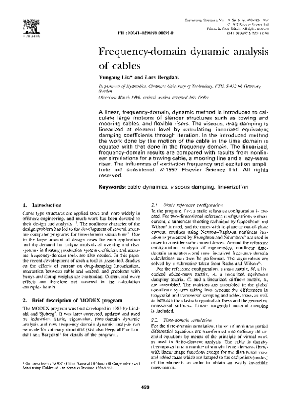 Pdf Frequency Domain Dynamic Analysis Of Cables