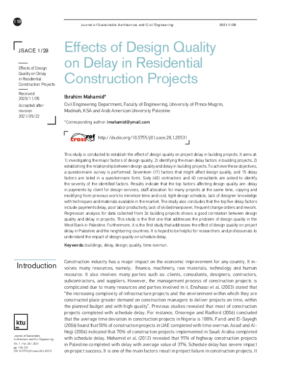 (PDF) Effects of Design Quality on Delay in Residential Construction ...