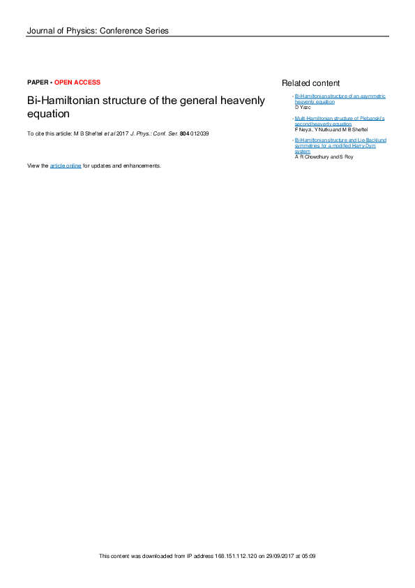 (PDF) Bi-Hamiltonian structure of the general heavenly equation