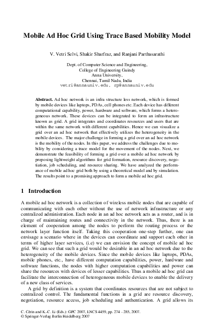 (PDF) Mobile ad hoc grid using trace based mobility model