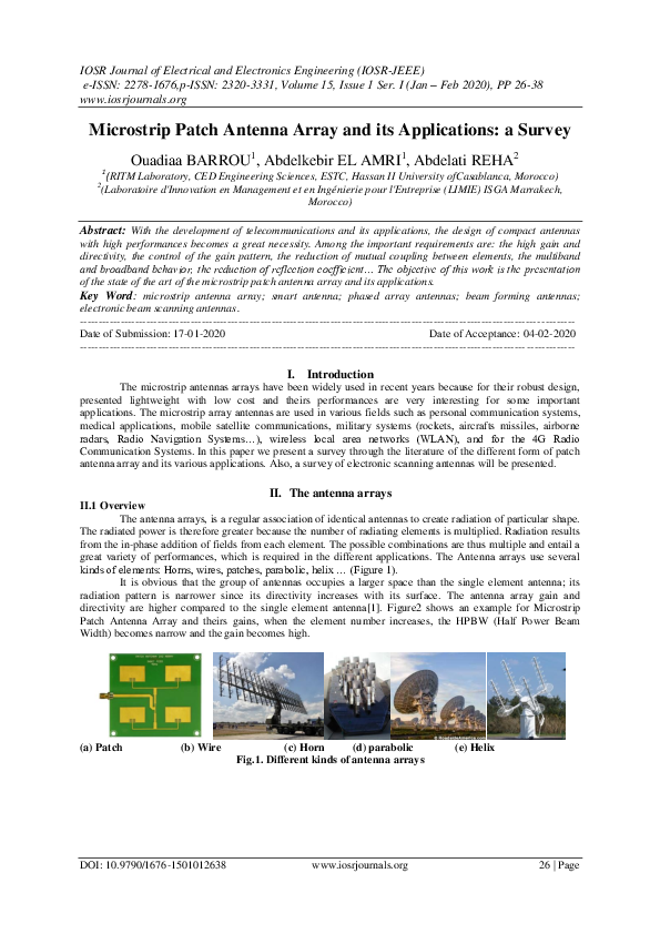 (PDF) Microstrip Patch Antenna Array and its Applications: a Survey
