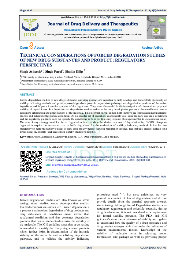 (PDF) Technical Considerations of Forced Degradation Studies of New ...