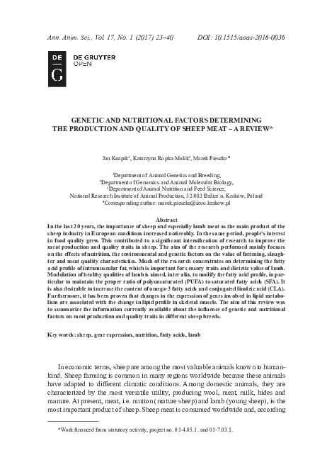 Pdf Genetic And Nutritional Factors Determining The Production And