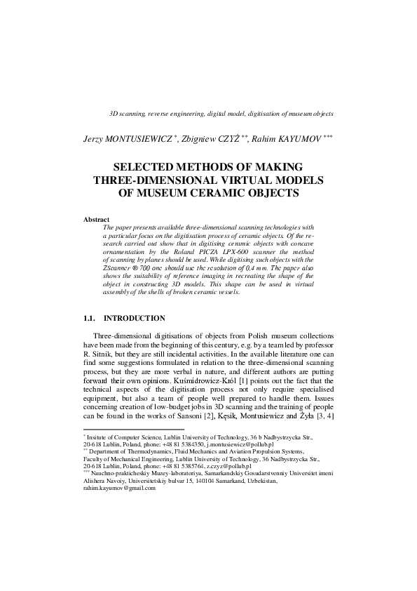 (PDF) 3D scanning, reverse engineering, digital model, digitisation of ...