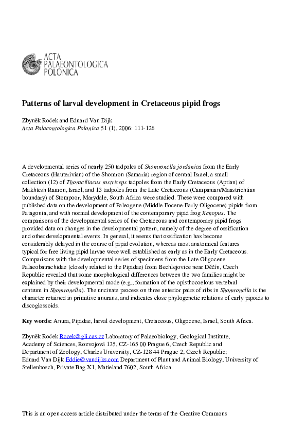 (PDF) Patterns of larval development in Cretaceous pipid frogs