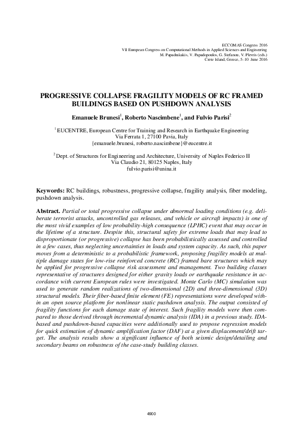 (PDF) Progressive Collapse Fragility Models of RC Framed Buildings ...