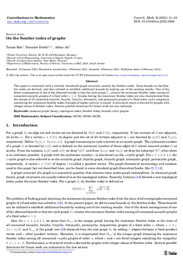(PDF) On the Sombor index of graphs