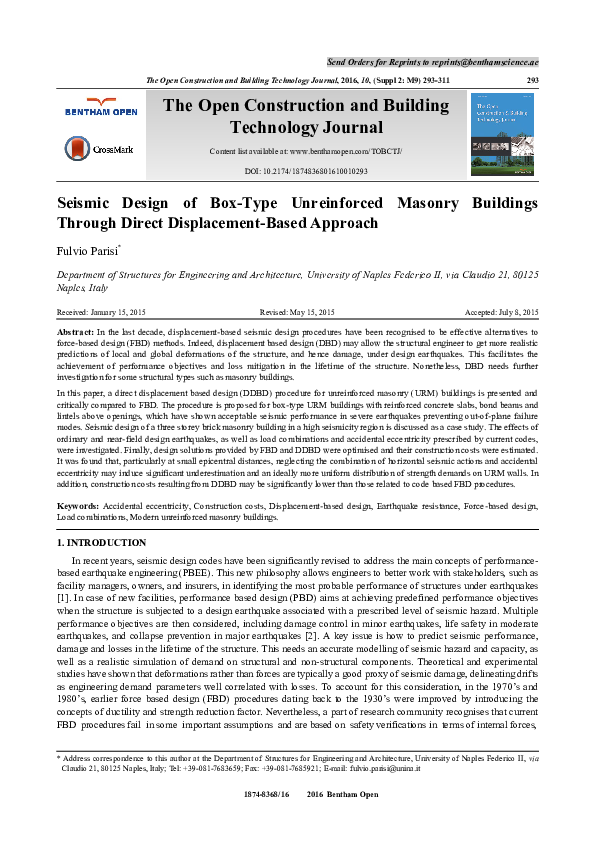 (PDF) Seismic Design of Box-Type Unreinforced Masonry Buildings Through Direct Displacement ...