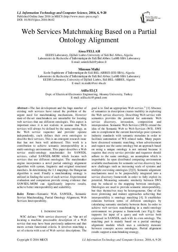 (PDF) Web Services Matchmaking Based on a Partial Ontology Alignment