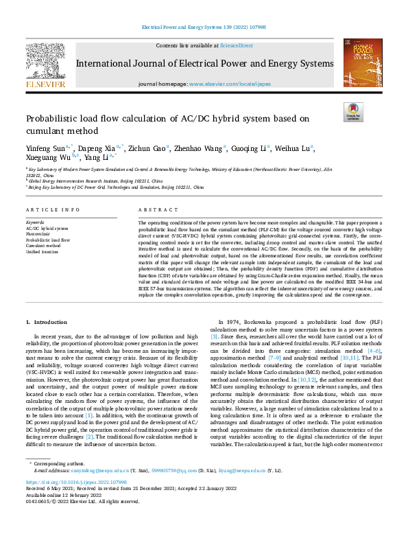 (PDF) Probabilistic load flow calculation of AC/DC hybrid system based on cumulant method | Yang ...