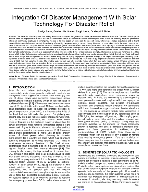 (PDF) Integration Of Disaster Management With Solar Technology For ...