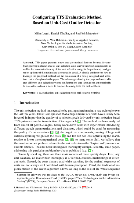 Pdf Configuring Tts Evaluation Method Based On Unit Cost Outlier Detection