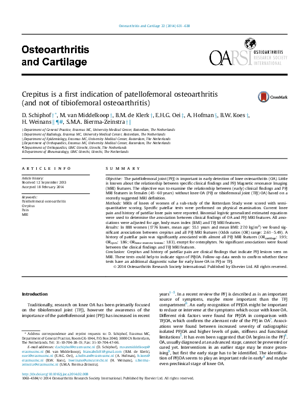 (PDF) Crepitus is a first indication of patellofemoral osteoarthritis ...