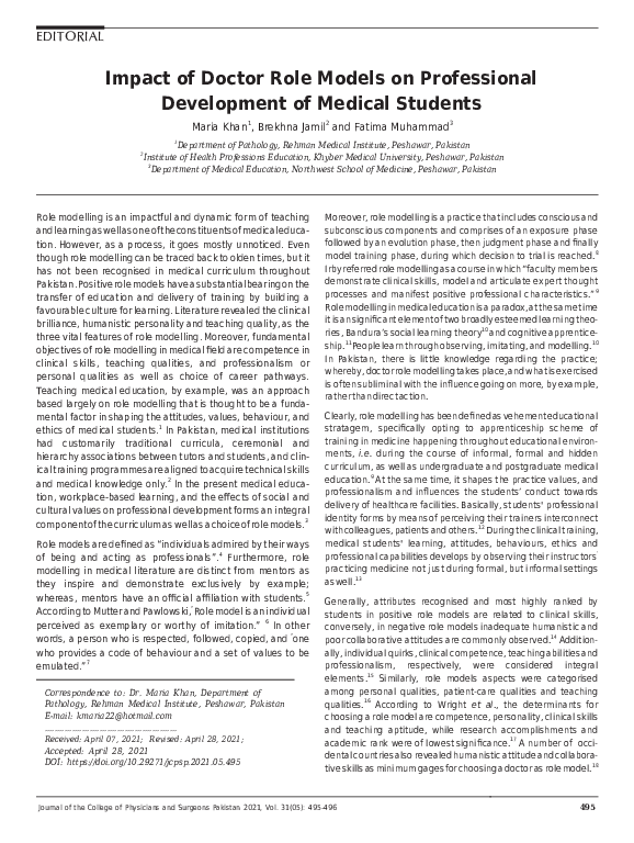 (PDF) Impact of Doctor Role Models on Professional Development of ...
