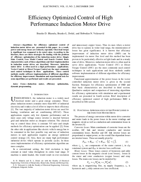 Pdf Efficiency Optimized Control Of High Performance Induction Motor Drive
