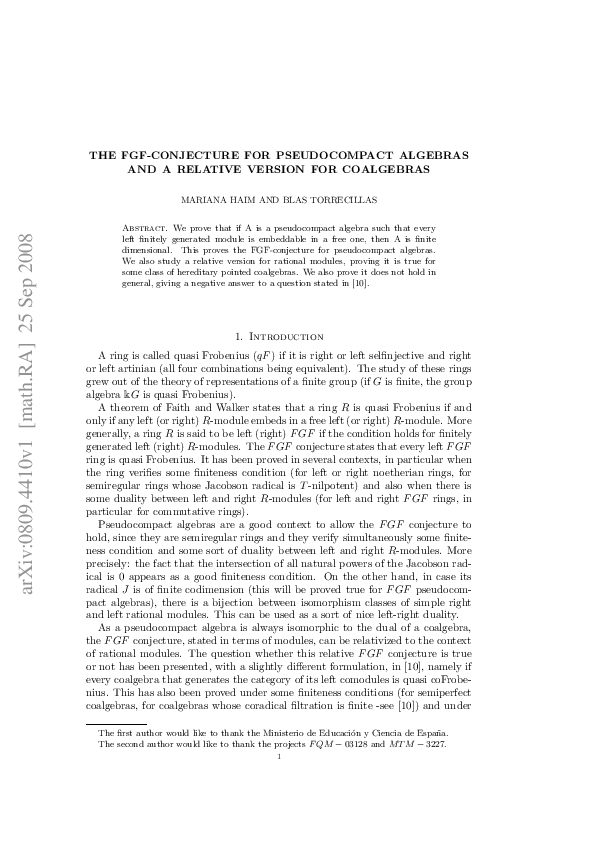 (PDF) The FGF-conjecture for pseudocompact algebras and a relative version for coalgebras