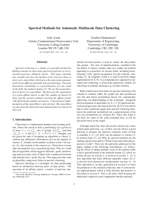 (PDF) Spectral methods for automatic multiscale data clustering