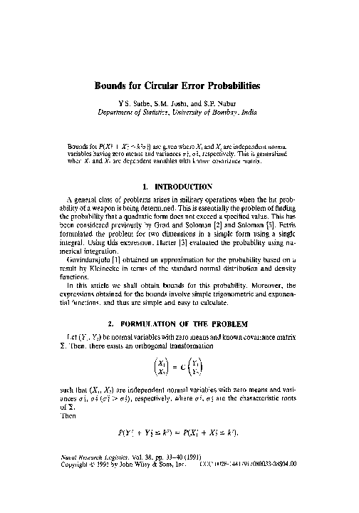 (PDF) Bounds for circular error probabilities | Smita Nabar - Academia.edu