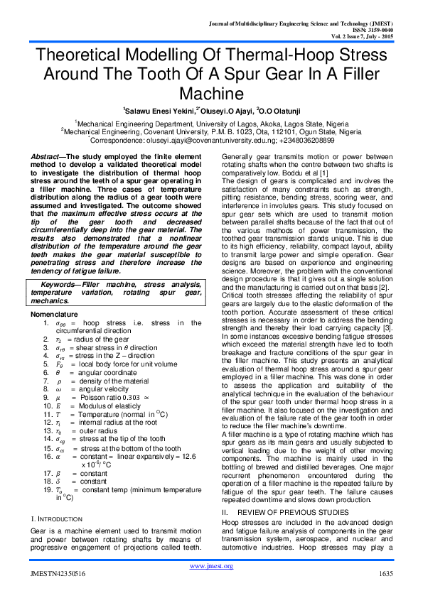 (PDF) Theoretical Modelling Of Thermal-Hoop Stress Around The Tooth Of ...