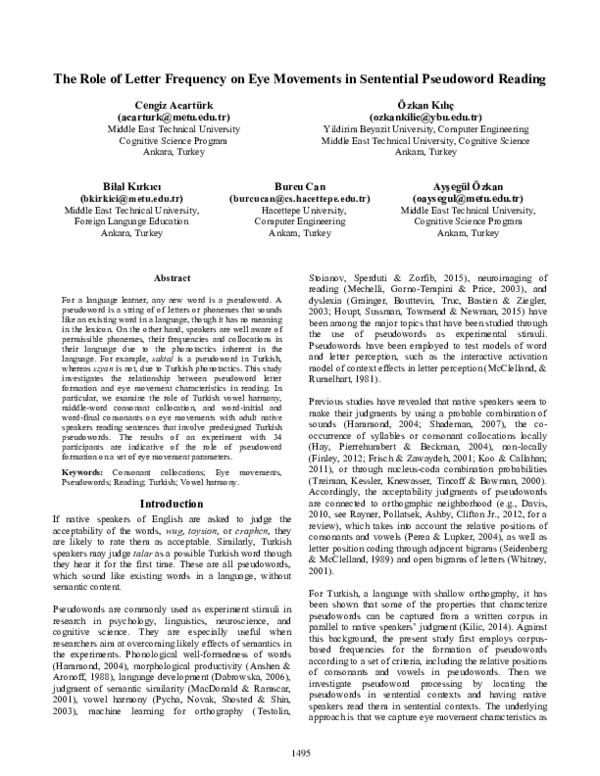 (PDF) The Role of Letter Frequency on Eye Movements in Sentential Pseudoword Reading