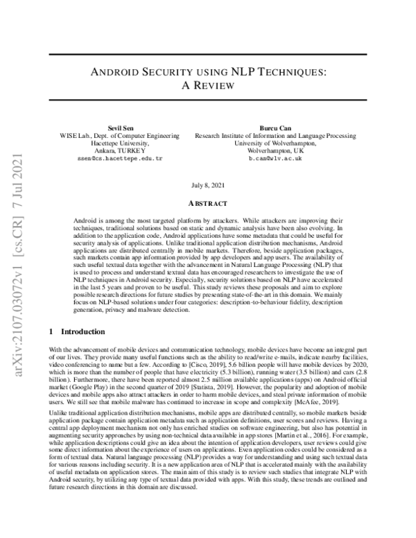 (PDF) Android Security using NLP Techniques: A Review