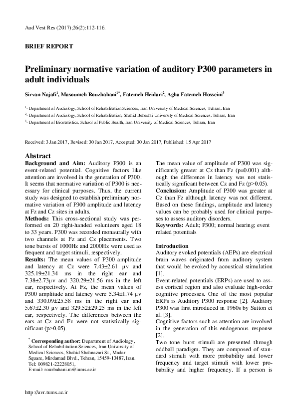 (PDF) Preliminary normative variation of auditory P300 parameters in ...