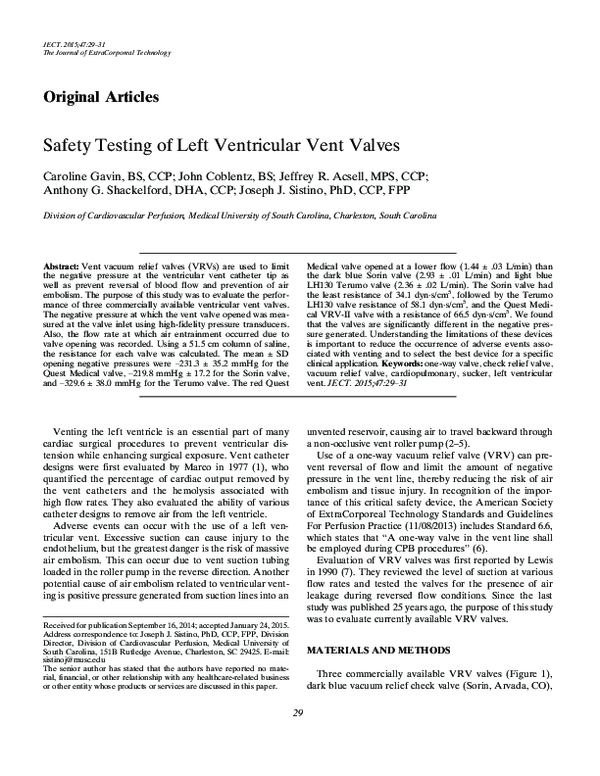 (PDF) Safety Testing of Left Ventricular Vent Valves | Jeffrey Acsell ...