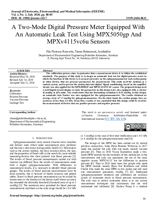 (PDF) A Two-Mode Digital Pressure Meter Equipped With An Automatic Leak ...
