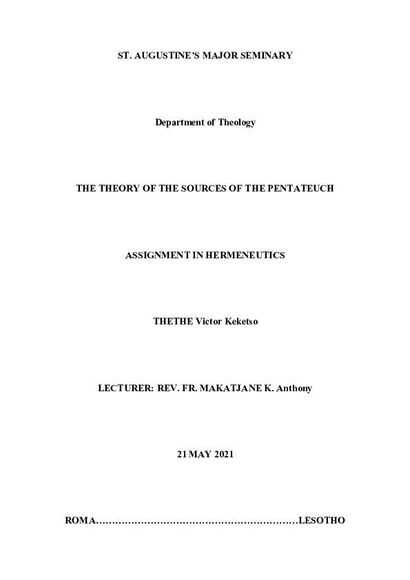 (DOC) THE SOURCE OF THEORY OF PENTATEUCH